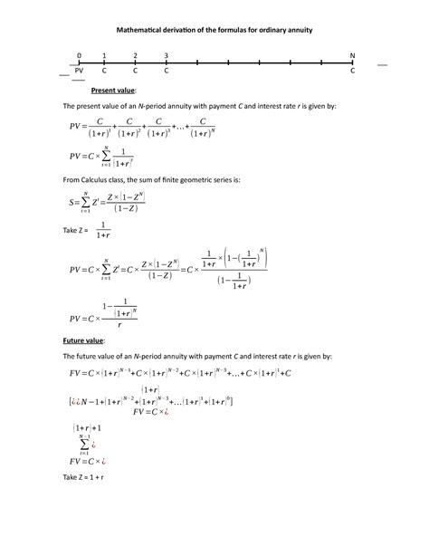Derivations Of Formulas For Annuity Mathematical Derivation Of The