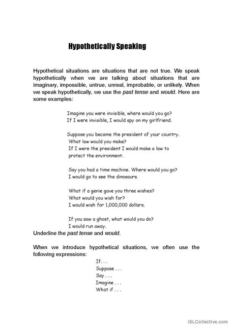 Hypothetical Questions English Esl Worksheets Pdf And Doc