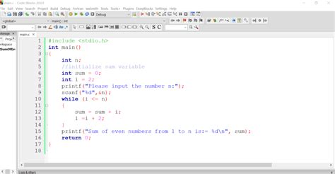 c program to find sum of even numbers from 1 to n