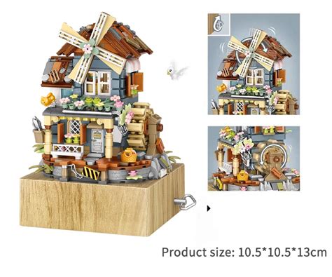 799 Pcs 미니 도시 꽃 풍차 집 뮤직 박스 빌딩 블록 친구 그림 건설 벽돌 장난감 어린이 선물 Hello