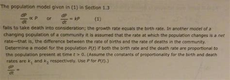 Solved The Population Model Given In 1 In Section 1 3 Dp