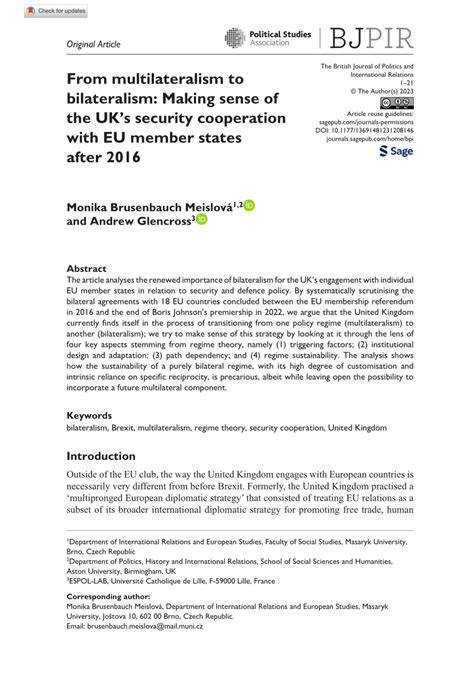 Pdf From Multilateralism To Bilateralism Making Sense Of The Uks Security Cooperation With