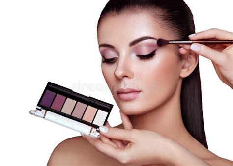 Makeup Artist Applies Eye Shadow Stock Image Image Of Female Bright