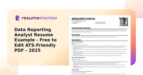 Data Reporting Analyst Resume Example Free To Edit Ats Friendly Pdf
