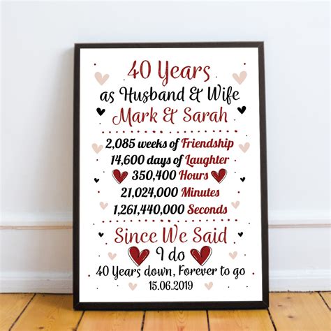 Personalised 40th Wedding Gift Framed Print 40th Anniversary
