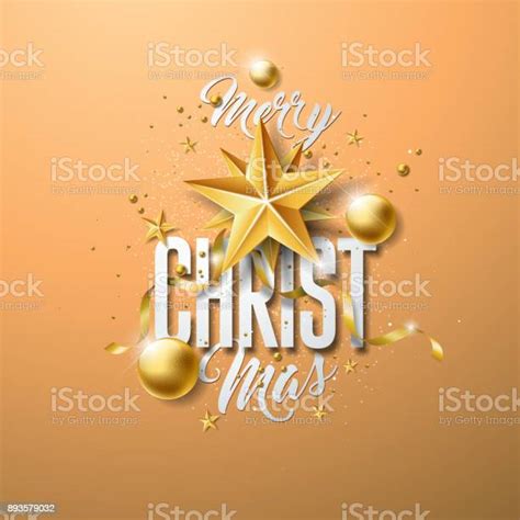 골드 유리 공 컷아웃 종이 스타와 밝은 갈색 배경에 인쇄 술 요소 벡터 메리 크리스마스 일러스트 휴일 프리미엄 인사말 카드 파티