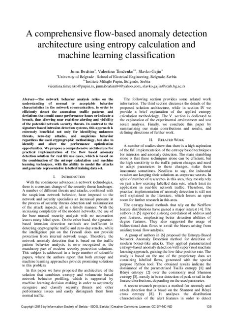 Pdf A Comprehensive Flow Based Anomaly Detection Architecture Using Entropy Calculation And
