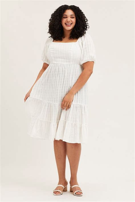 Plus Size White Midi Dress Square Neck Short Sleeve You All Shop