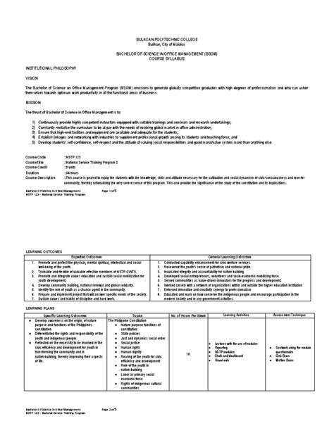 Nstp 123 National Service Training Program 2 Bsom Pdf Volunteering Learning