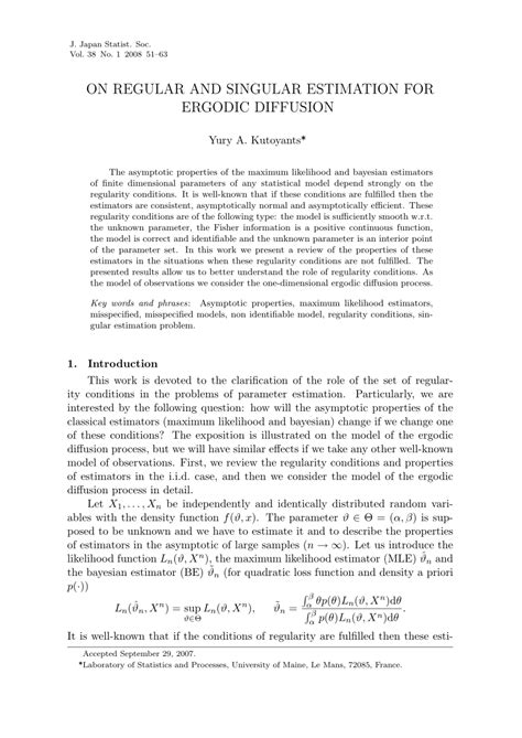 Pdf On Regular And Singular Estimation For Ergodic Diffusion