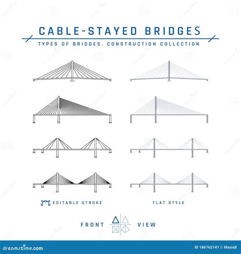 Cable Stayed Bridge On Three Supports Blue Silhouette Vector