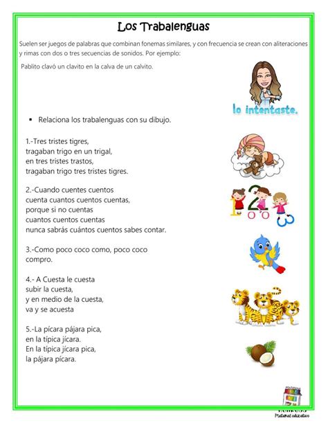 Ejercicio De Los Trabalenguas Trabalenguas Fonemas Fichas