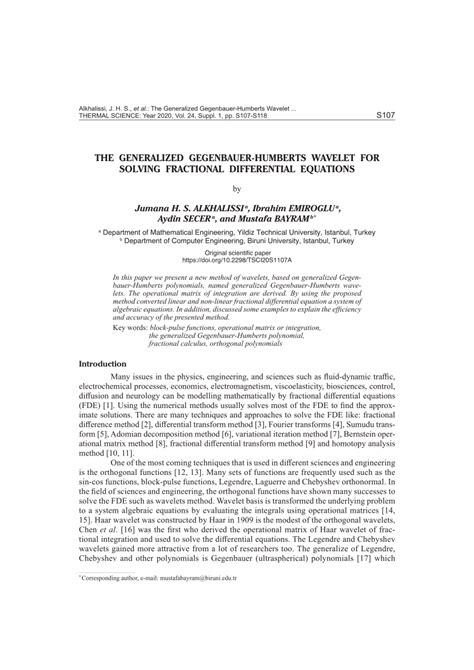 Pdf The Generalized Gegenbauer Humberts Wavelet For Solving