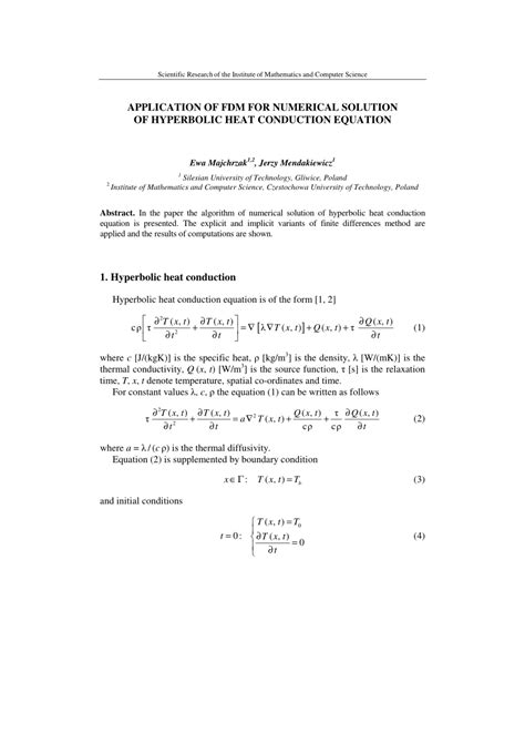 Pdf Application Of Fdm For Numerical Solution Of Hyperbolic Heat Conduction Equation