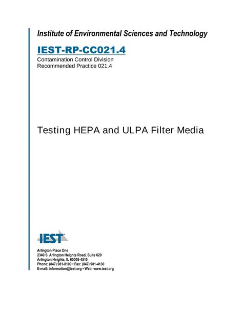Iest Rp Cc0214 Testing Hepa And Ulpa Filter Media