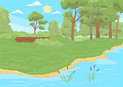 River Side Landscape Summer Season Vector Background Stock Vector Illustration Of Scenery