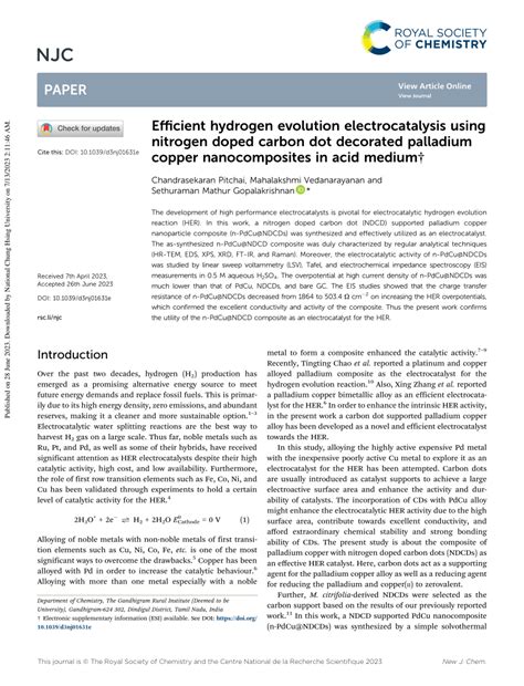 Pdf Efficient Hydrogen Evolution Electrocatalysis Using Nitrogen Doped Carbon Dot Decorated