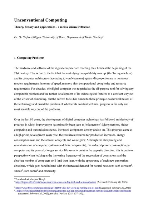 Pdf Unconventional Computing Theory History And Applications A