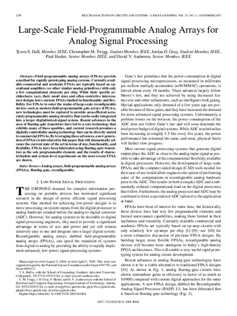 Pdf Large Scale Field Programmable Analog Arrays For Analog Signal
