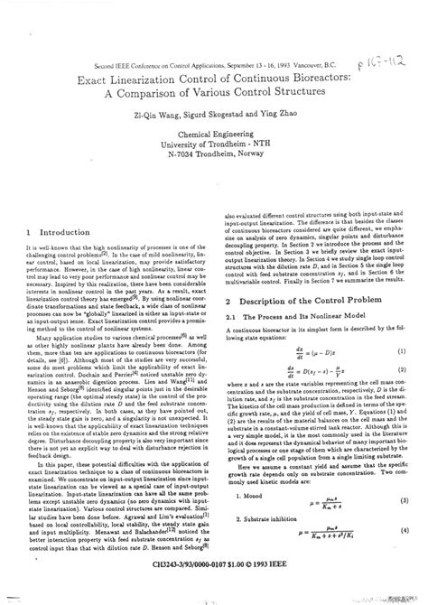 Pdf Extract Linearization Control Of Continuous Bioreactors A
