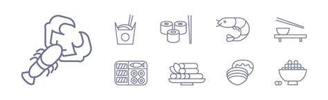 Premium Vector Seafood And Marine Product Line Icon Vector Set