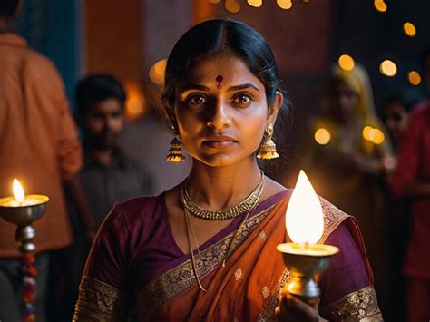 Indian Women Diwali Celebration Premium Ai Generated Image