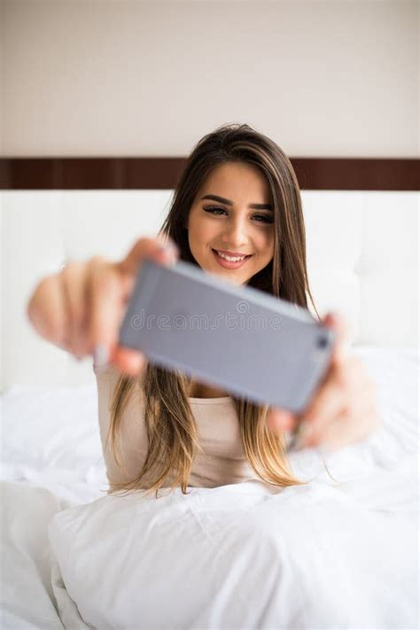 Girl Making Selfie In The Bed Stock Image Image Of Bedroom Girl