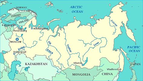 Rivers Of Russia Map Map Of Russia Rivers Eastern Europe Europe