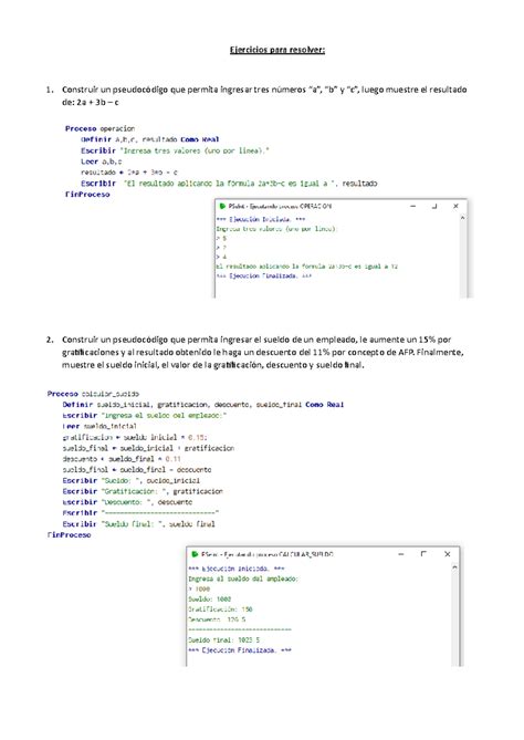 Seudocodigo Utilizando El Programa Pseint Algoritmos Ejercicios Para Resolver Construir Un