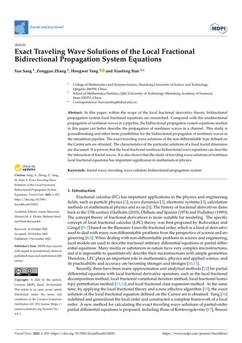 Pdf Exact Traveling Wave Solutions Of The Local Fractional Bidirectional Propagation System