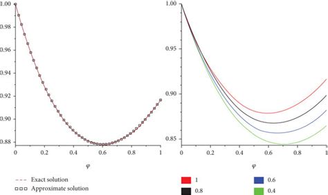 the first graph shows the exact and analytical solution and the second