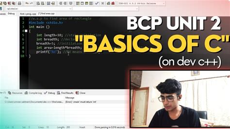 Dev C Tutorial Bcpcpf Unit 2 Basics Of C Diploma Sem1 In Computer Engineering Youtube