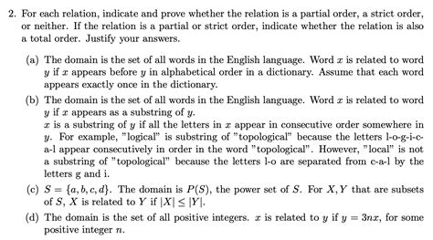 solved 2 for each relation indicate and prove whether the
