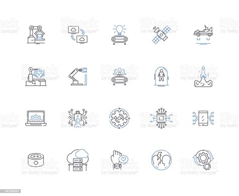 기술 라인 아이콘 컬렉션입니다 혁신 통신 자동화 가상화 연결성 사이버 보안 암호 화폐 벡터 및 선형 그림 로봇 공학 인공 지능 빅 데이터 개요 표지판 세트 아이콘에 대한