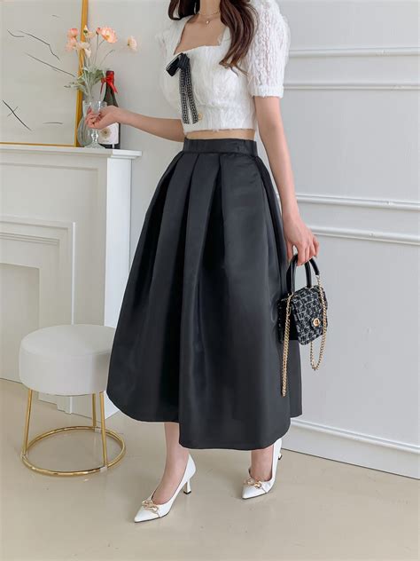 봄 여름 가을 추천 봄여름 신상 24ss 푸딩sk 여름신상 사계절 햅번 플레어 하객룩 롱 스커트 2color 에이블리