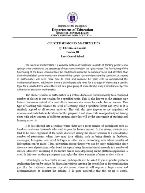 Iste Cluster Session In Mathematics Pdf Learning Lecture