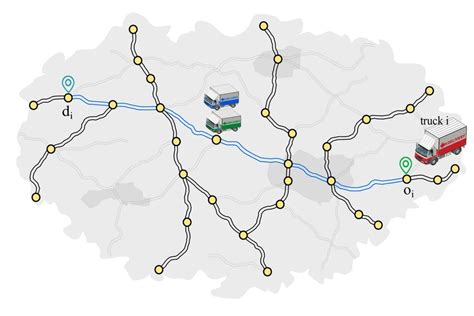 a transportation system with hubs marked by yellow nodes road