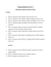 Programming Exercise Docx Programming Exercise Selection Control Structure If Else Level