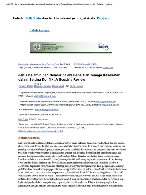 Salinan Terjemahan Sex And Gender In Research On Healthcare Workers In Conflict Settings A