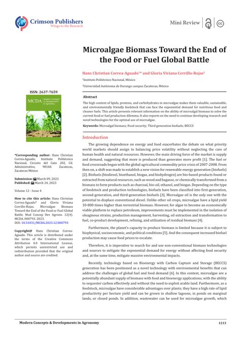 Pdf Microalgae Biomass Toward The End Of The Food Or Fuel Global Battle