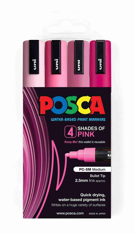 Posca Pc5m Marker 4 Piece Pink Shades Pack Posca Nz