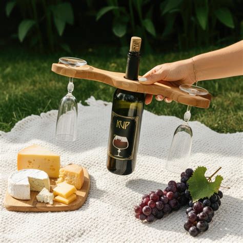 Elegant Wooden Wine Caddy For Two Glasses Handmade Bottle Holder For