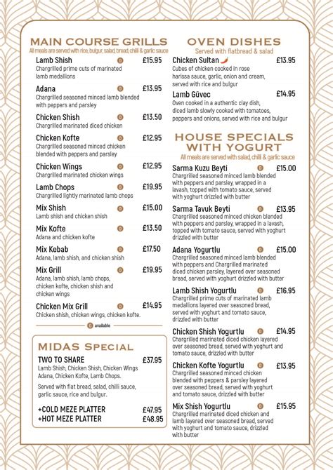 Menu Midas Meze And Grill