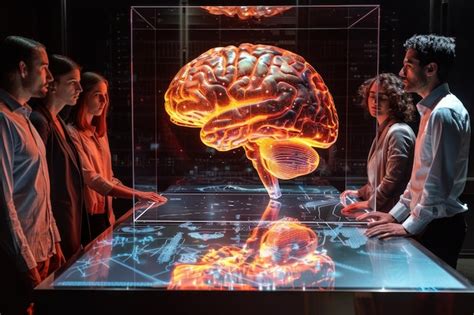 Premium Photo Scientists Gather Around A Holographic Display Powered By Ai Which Simulates The