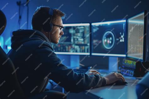 premium photo software develper man wearing glasses and headphone