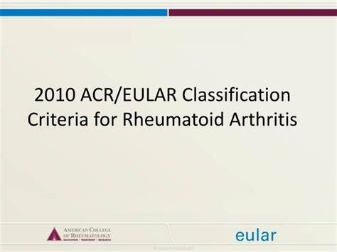 Ppt 2010 Acr Eular Classification Criteria For Rheumatoid Arthritis Powerpoint Presentation