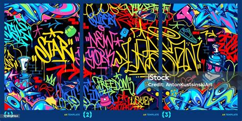 추상 그래피티 스타일 A4 포스터 벡터 일러스트레이션 아트 템플릿 그래피티에 대한 스톡 벡터 아트 및 기타 이미지 그래피티