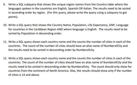 Solved 9 Write A Sql Subquery That Shows The Unique Region