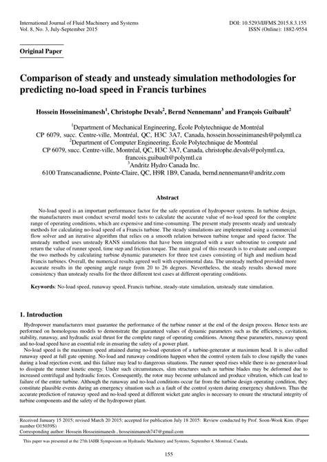 Pdf Comparison Of Steady And Unsteady Simulation Methodologies For Predicting No Load Speed In