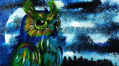 Как нарисовать сову под луной Как нарисовать ночь Как нарисовать пейзаж Рисуем сову гуашью